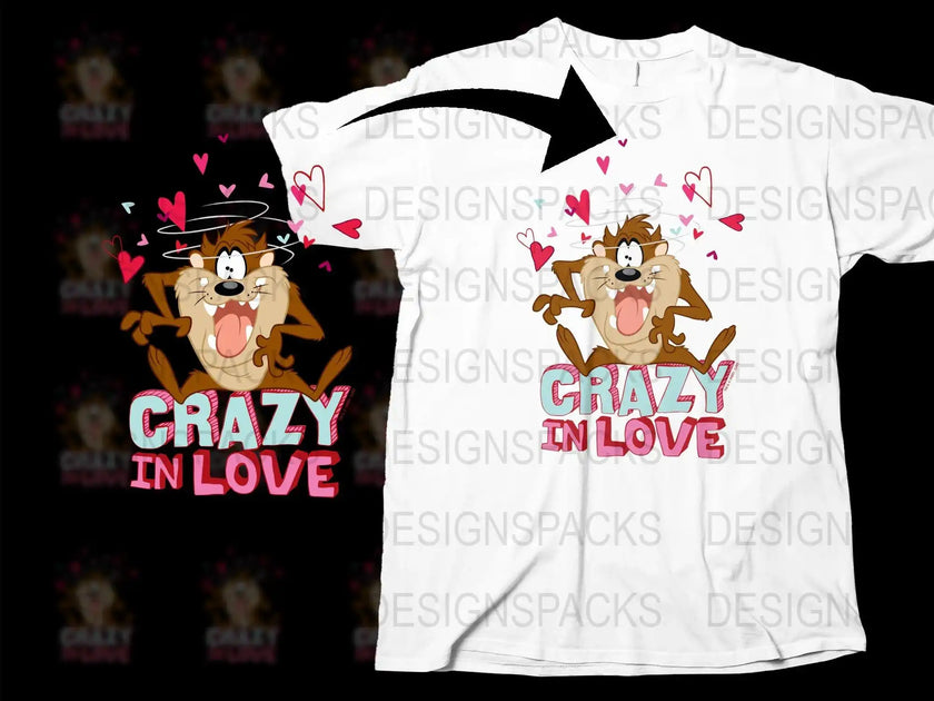 Taz Crazy in Love Valentine Day Graphic Png Digital Download