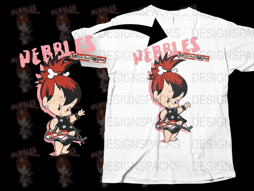 Pebbles Character Rock and Roll Style Png Digital Download