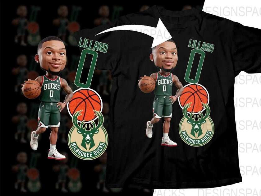 Damian Lillard Milwaukee Bucks Basketball Player Cartoon Png Digital D
