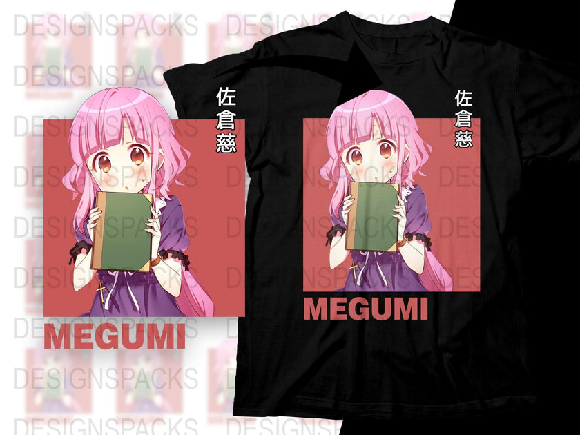 Cute Megumi Anime Design Pink Hair Reading Png Digital Download