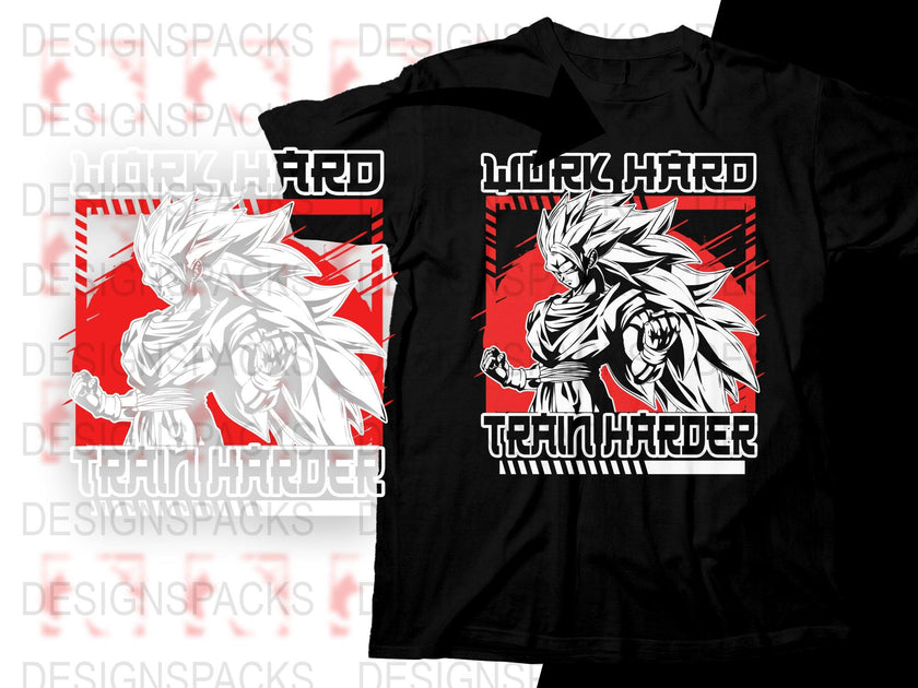 Work Hard Train Harder Anime Saiyan Design Png Digital Download