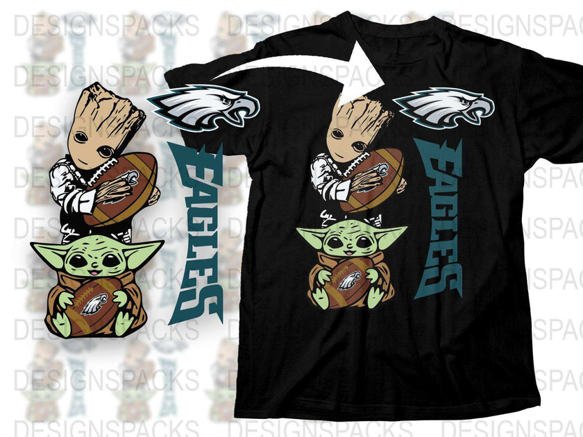 Groot and Baby Yoda with the Eagles Football Png Digital Download
