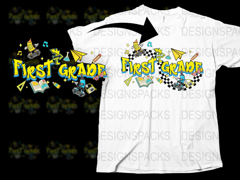 Fun First Grade Cartoon Png Digital Download