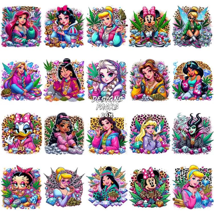 80 Weed Cartoon Princess Girls 420 Cannabis Marijuana Designs Bundle P