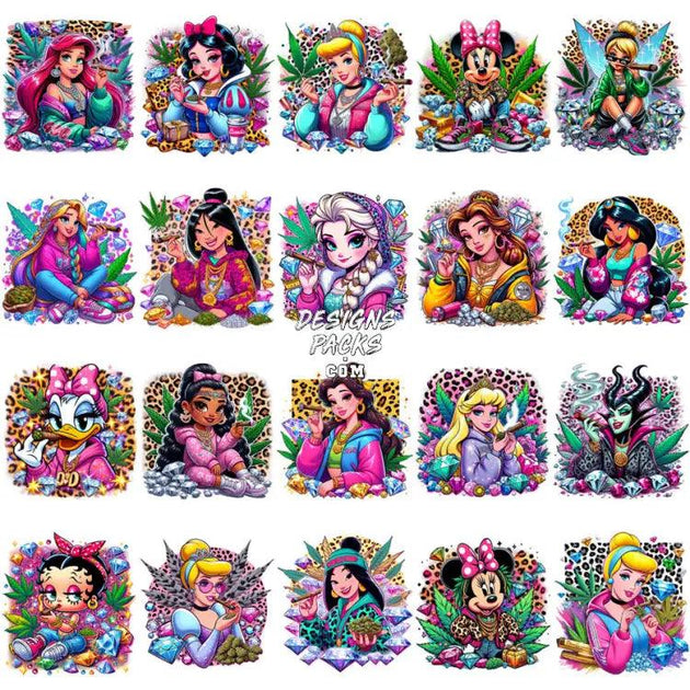 80 Weed Cartoon Princess Girls 420 Cannabis Marijuana Designs Bundle P