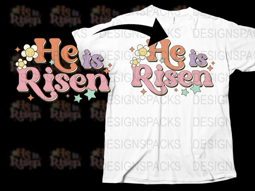 He is Risen Colorful Retro Inspired Graphic Png Digital Download