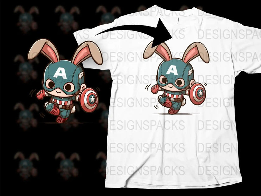 Cute Easter Bunny Captain America Design Png Digital Download