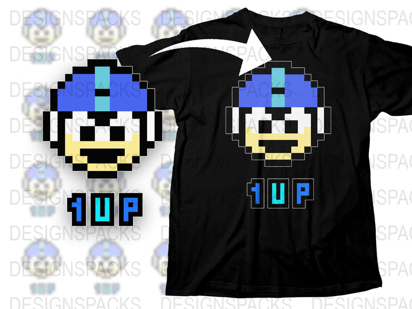 Classic Retro 1UP Pixel Art Graphic Png Digital Download