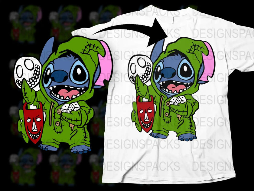 Stitch As Oogie Boogie With Lock Shock Barrel Masks Png Digital Downlo