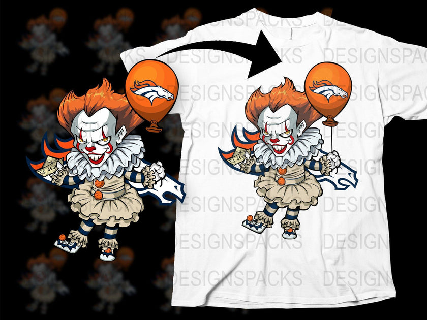 Scary Clown Denver Broncos Illustrated Graphic Png Digital Download