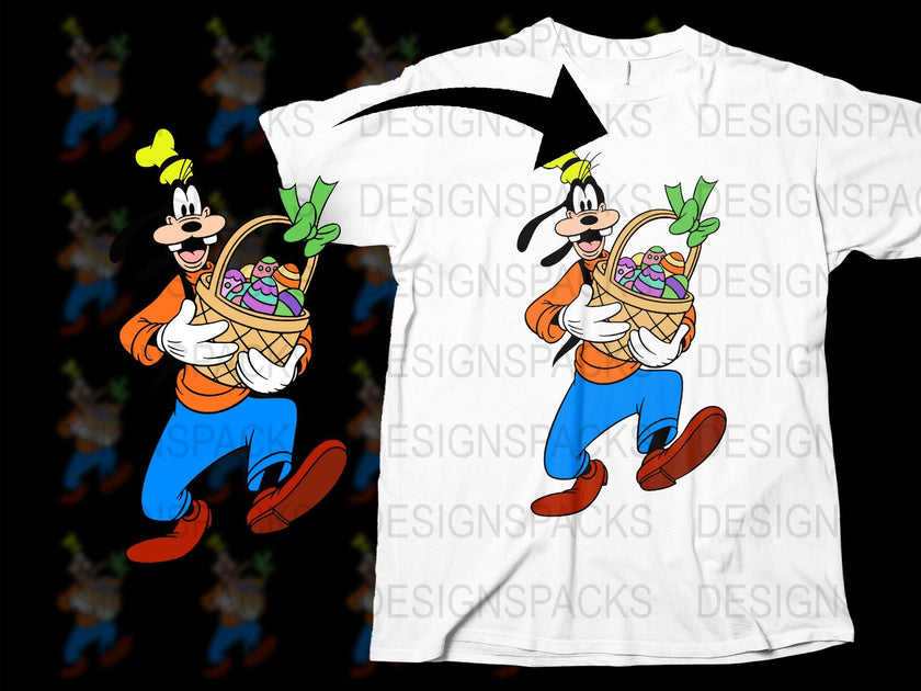 Goofy in Festive Easter Outfit Holding Basket Png Digital Download