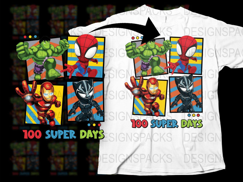 Superhero Cartoon s 100 Super Days Png Digital Download