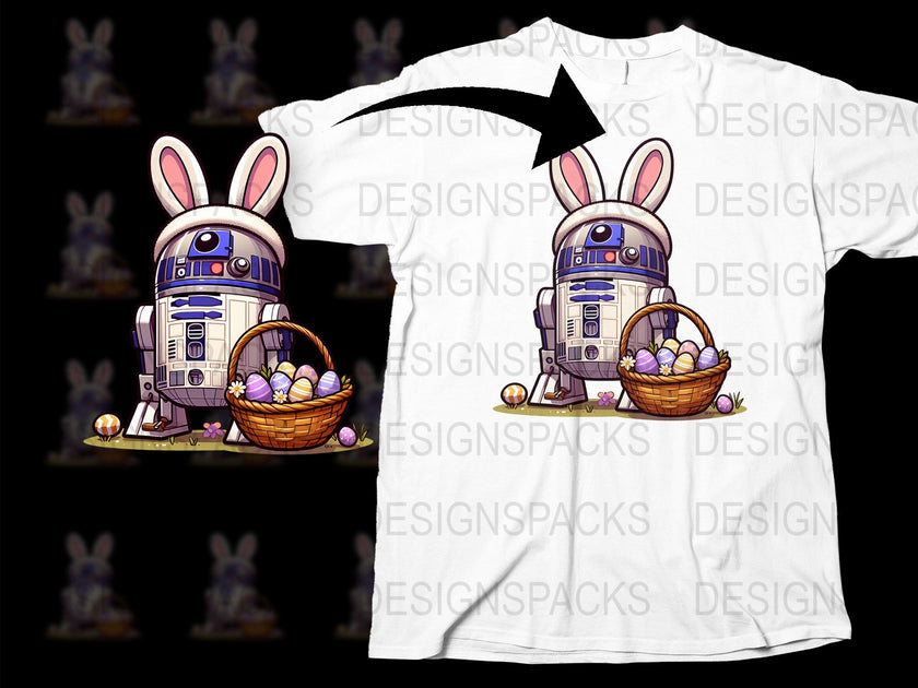 Cute Easter Bunny R2-D2 Design Png Digital Download