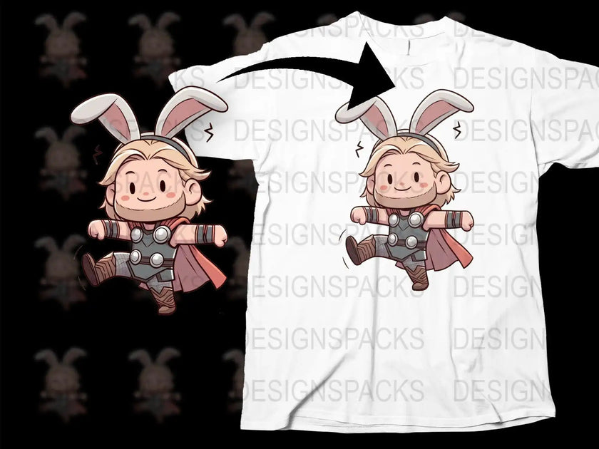 Adorable Bunny Ear Thor Cartoon Easter Png Digital Download