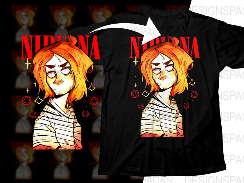 Nirvana Cartoon Kurt Cobain Rock Band Member Unique Design Png Halfton