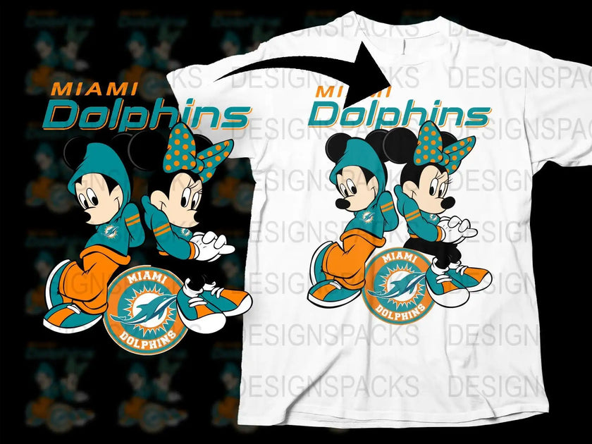 Cartoon Couple Mickey Mouse Football Miami Dolphins Png Digital Downlo