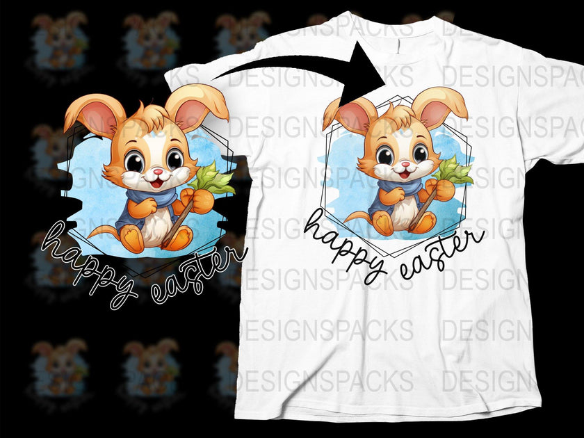 Cute Bunny Happy Easter Drawing Png Digital Download