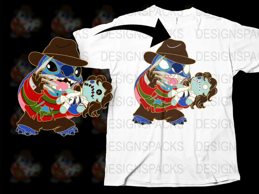 Stitch as Freddy Krueger Halloween Cartoon Design Png Digital Download
