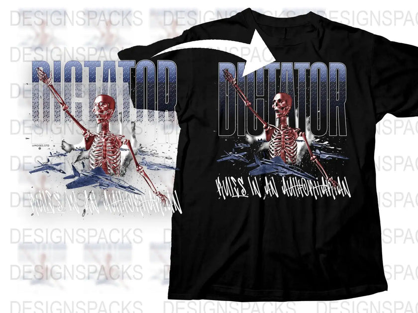 Bold Dictator Skeleton Fighter Jets Graphic Png Digital Download