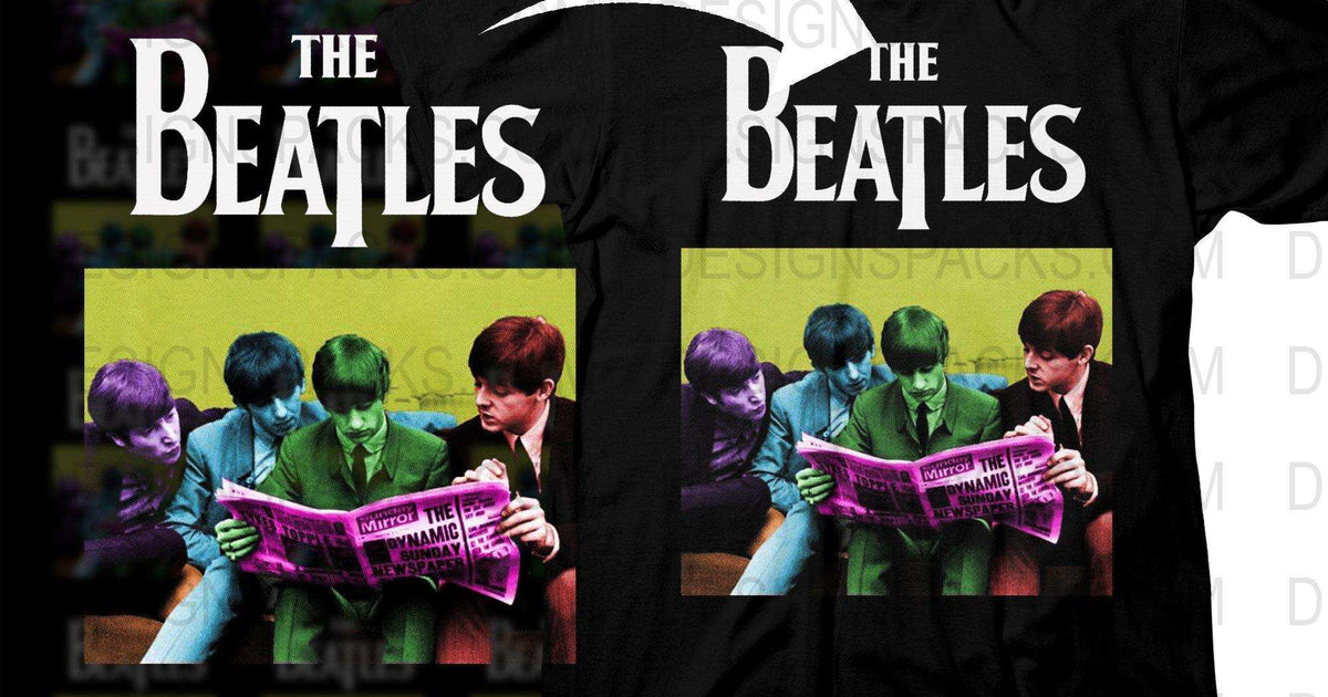 The Beatles Reading Newspaper Retro Style Png Halftone Digital Downloa ...
