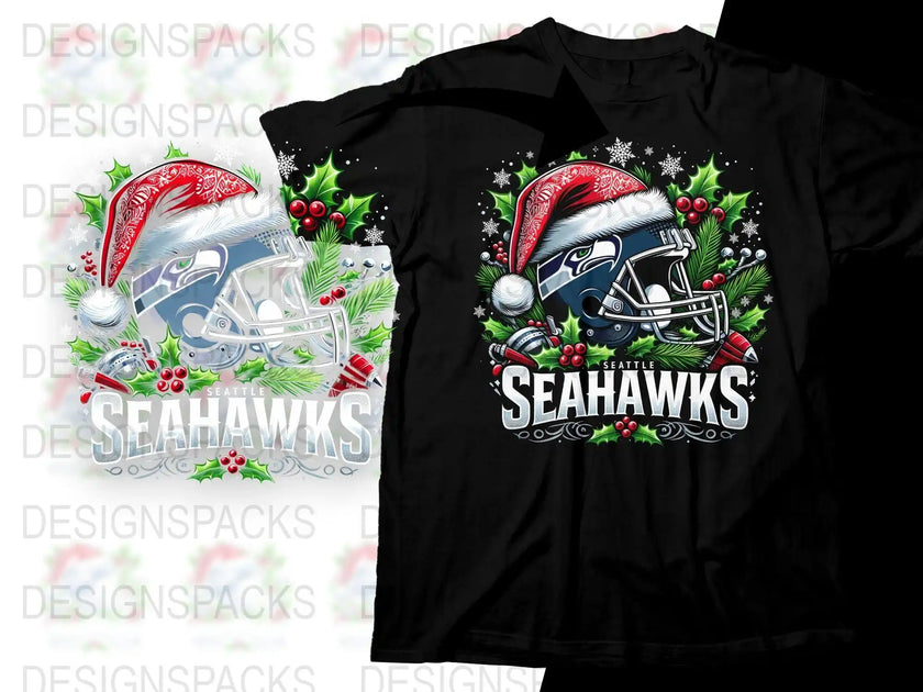 Seattle Seahawks Christmas Helmet Holly Design Png Digital Download