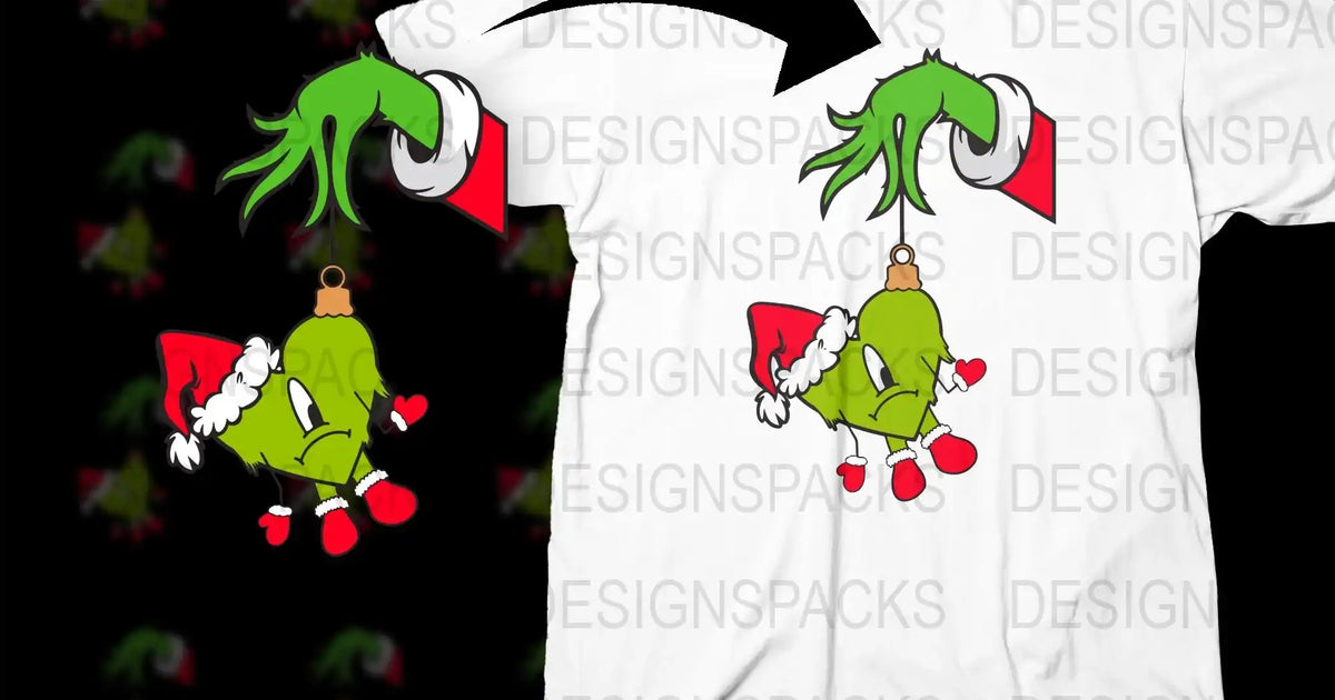 Grinch Hand Holding Sad Heart Ornament Christmas Png Digital Download ...