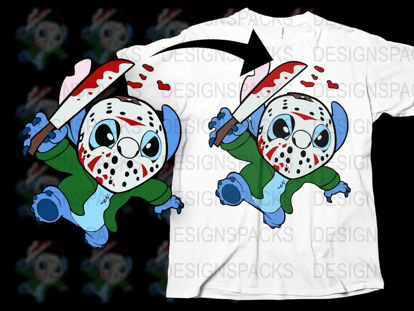 Stitch as Jason Voorhees Halloween Cartoon Graphic Png Digital Downloa