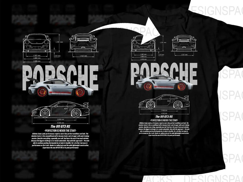 Blueprint Detailed Porsche 911 GT3 RS Cars Png Digital Download