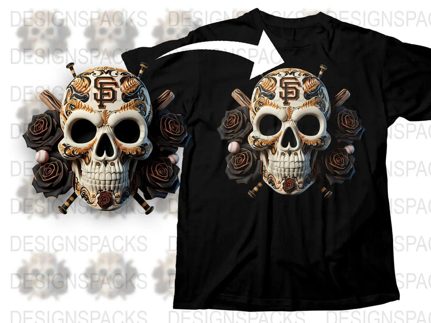 SF Giants Sugar Skull Roses Baseball Bats MLB Team Logo Png Digital Do