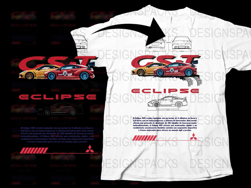 Mitsubishi Eclipse GST Sports Car Blueprint Png Digital Download