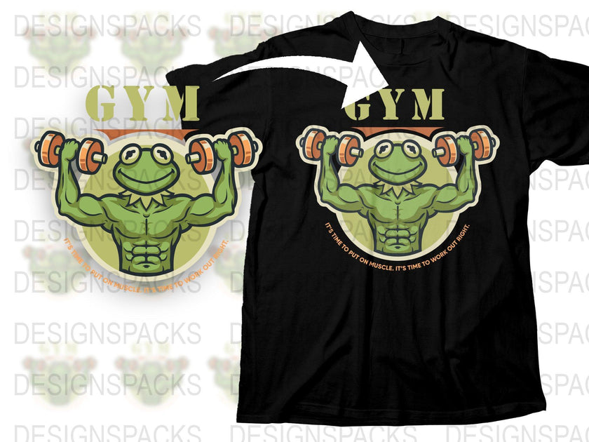 Funny Muppet Muscle Frog with Dumbbells Workout Png Digital Download
