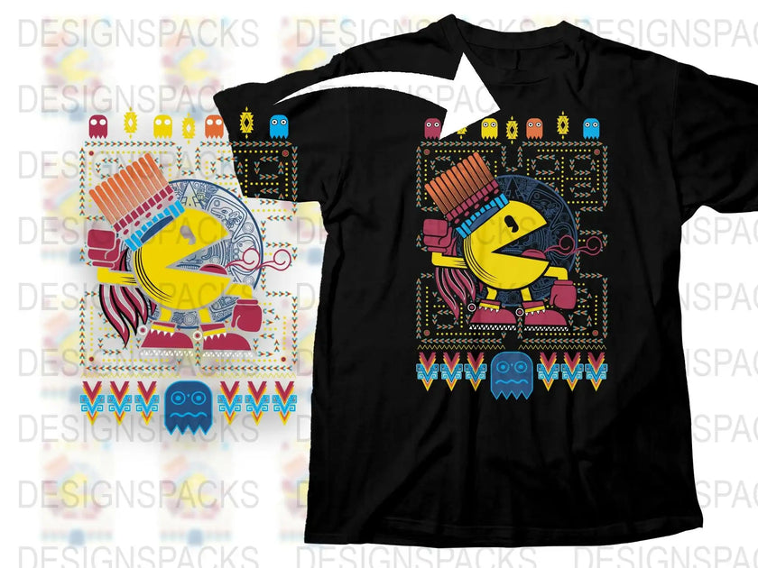 Aztec Inspired Pac-Man Design Graphic Png Digital Download