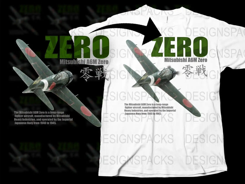 Mitsubishi A6M Zero Fighter Aircraft Graphic Png Digital Download