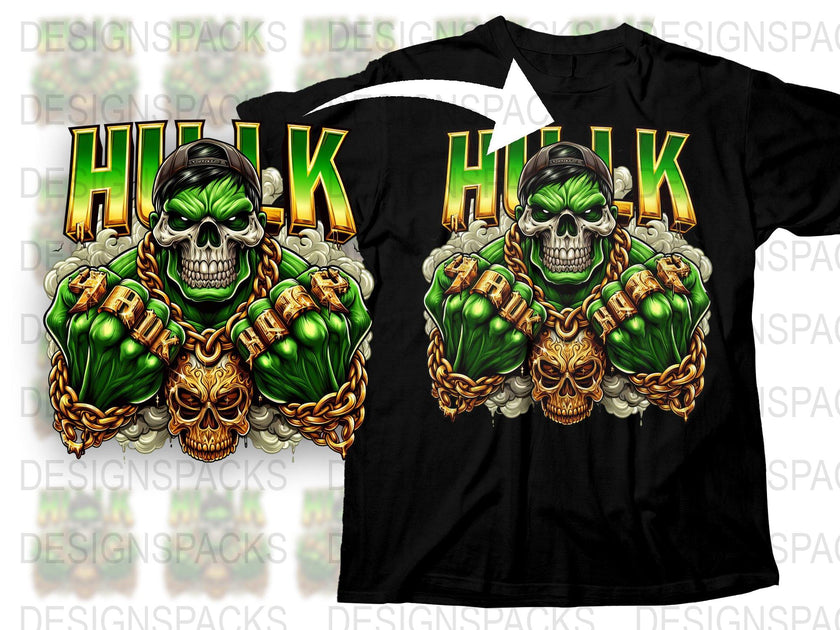 Intense Hulk Skull Design Png Digital Download with Gold Chains