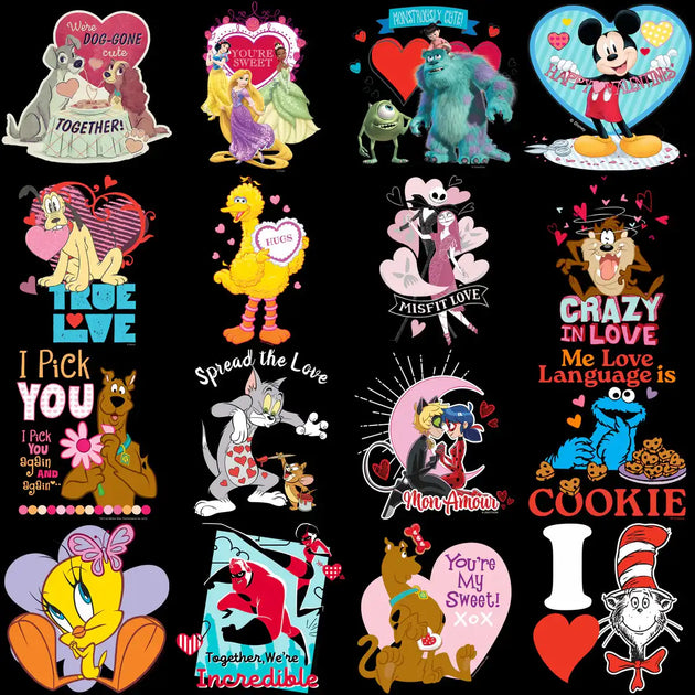 81 Mixed Cartoons Valentine Day Designs Bundle PNG