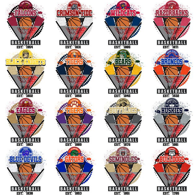 55 College NCAA Teams Basketball Label Designs Bundle PNG
