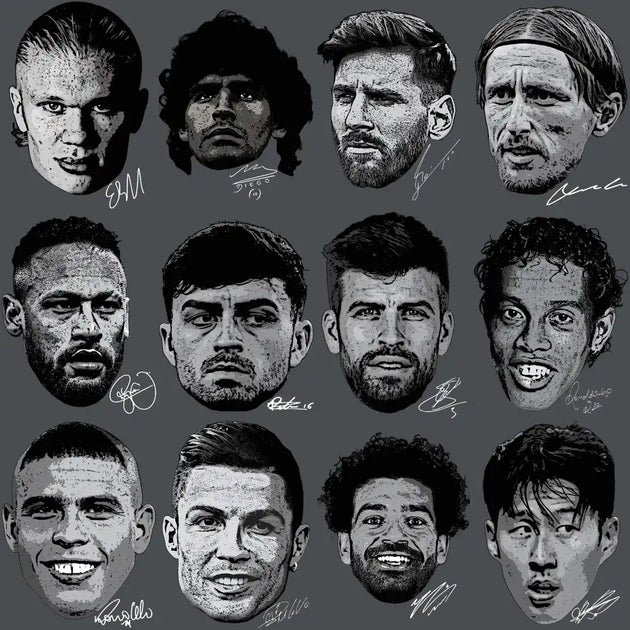 70 Soccer Big Heads Players Faces Football Signature Designs Bundle PN