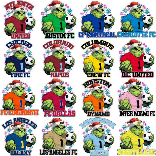 30 Soccer Teams Grinch Snowflakes Designs Bundle PNG