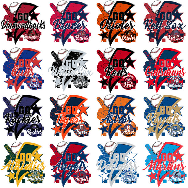 30 Baseball Teams Go Team Bolt Designs Bundle PNG