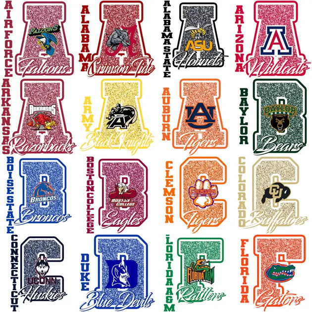 57 College NCAA Teams Glitter Letter Designs Bundle PNG – DESIGNSPACKS