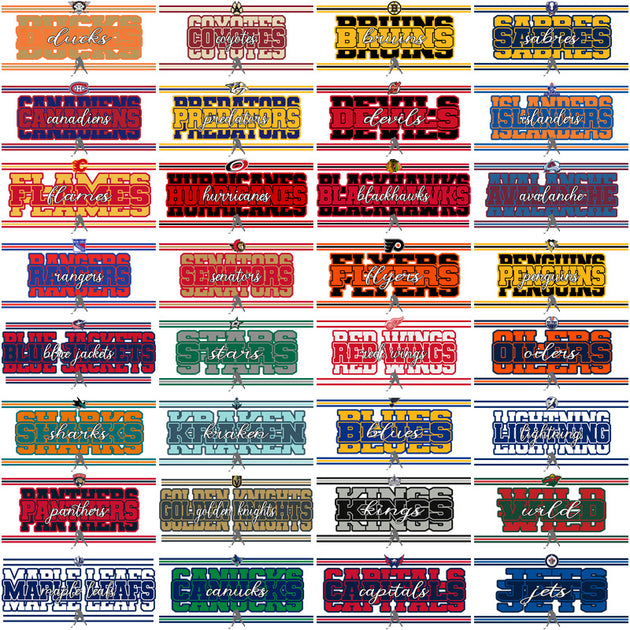 32 Ice Hockey Teams Team Name & Stripes Designs Bundle PNG