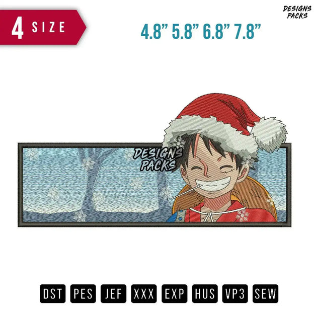 Luffy Winter Christmas Embroidery Design