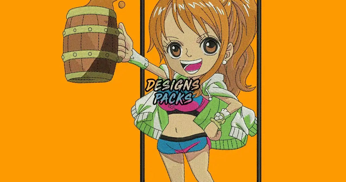 Nami Drinking Embroidery Design – DESIGNSPACKS