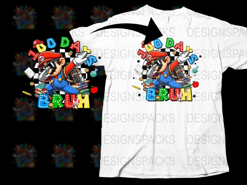 Super Mario 100 Days Bruh Funny Kids Graphic Png Digital Download