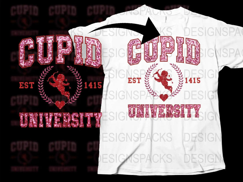Cupid University EST 1415 Glitter Design Png Digital Download
