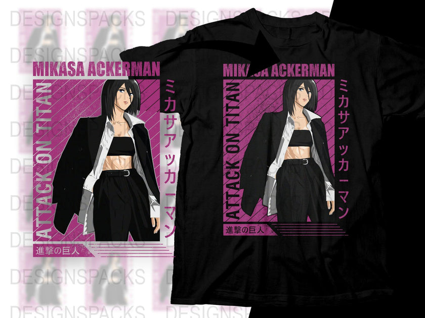 Stylish Mikasa Ackerman Anime Design Graphic Png Digital Download