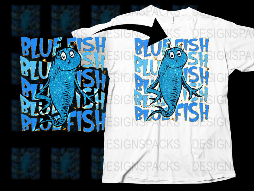 Sparkling Blue Fish Graphic Novelty Png Digital Download