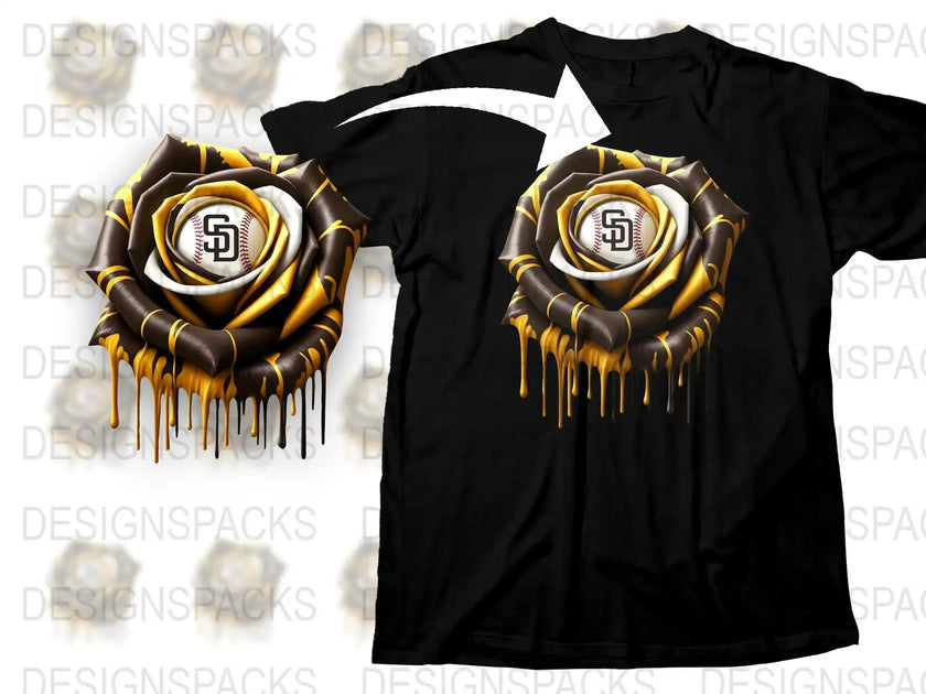 San Diego Padres MLB Rose Drip Design Premium Png Digital Download