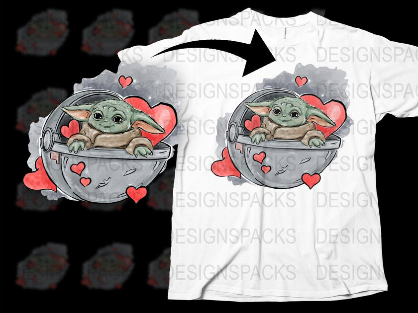 Cute Baby Alien with Hearts Valentine Png Digital Download