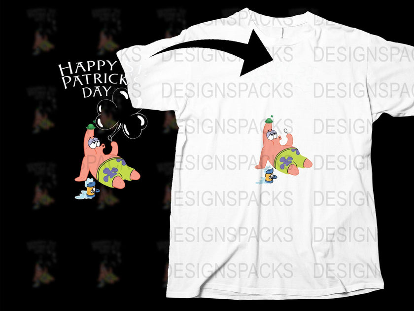 Happy St Patricks Day Patrick Star Drinking Png Digital Download